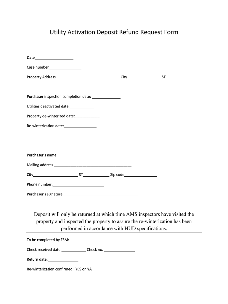 Fillable Online Utility Activation Deposit Refund Request Form Fax ...