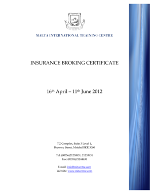 Fillable Online mfsa com INSURANCE BROKING CERTIFICATE 16 th April 11 ...