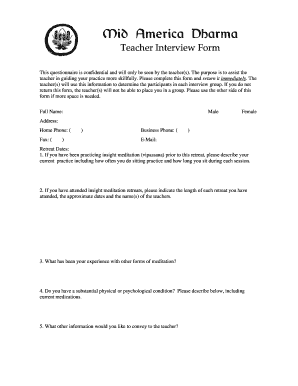 Fillable Online midamericadharma Teacher Interview Form Fax Email Print ...
