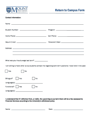 Fillable Online Return to Campus bFormb Fax Email Print - pdfFiller