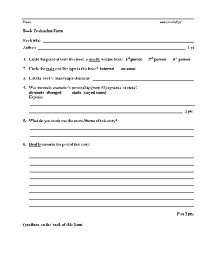 Fillable Online myweb midco Book Evaluation Form Book title: Author ...