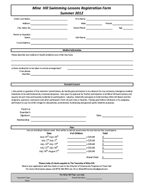 Fillable Online Swim Lesson Sign up form.xlsx Fax Email Print - pdfFiller