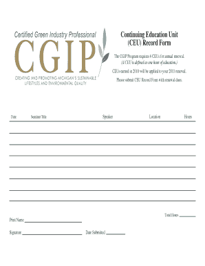 Fillable Online mnla Continuing Education Unit (CEU) Record Form The CGIP Program requires 6 ...