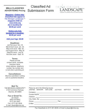 Fillable Online mnla Classified Ad Submission Form (PDF) - Michigan ...