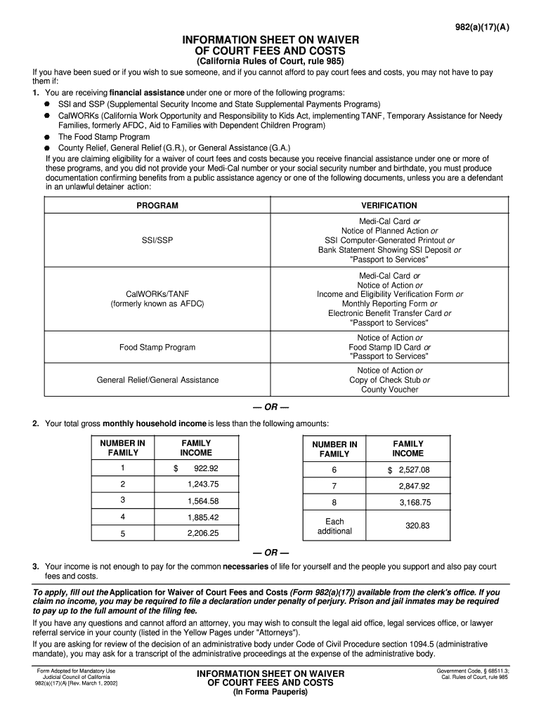 Fillable Online monocourt information sheet on waiver of court fees and ...
