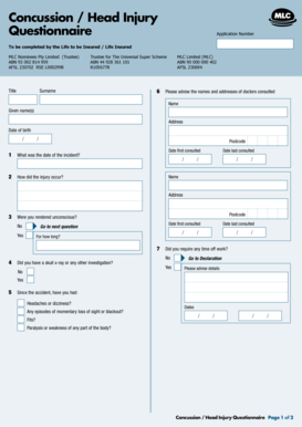 Fillable Online mlc com Concussion / Head Injury Questionnaire - MLC ...
