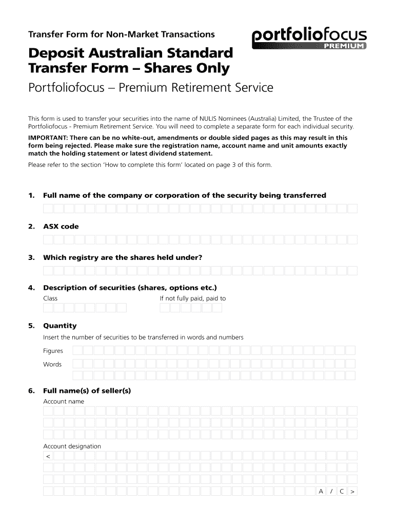 Fillable Online Transfer Form for NonMarket Transactions Deposit ...