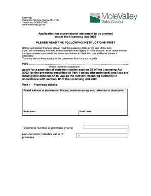 Fillable Online Application for a provisional statement NEWdoc Mole ...