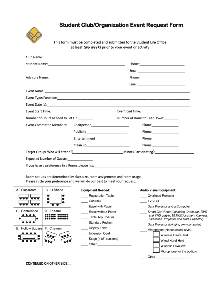 Fillable Online muskegoncc Student ClubOrganization Event Request Form ...