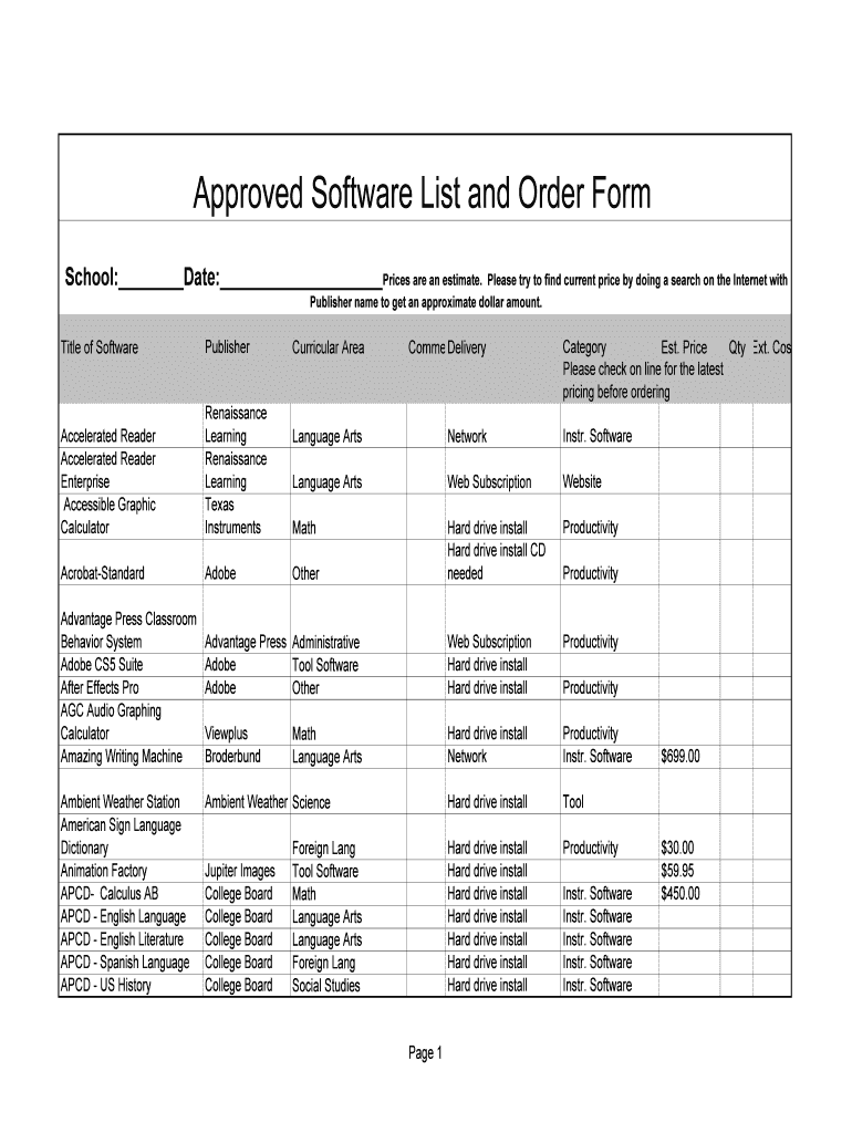 Fillable Online mychandlerschools Approved Software List and Order Form ...