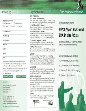 Ausfüllbar Online StVO VwV-StVO und ERA in der Praxis Flyer zum Seminar ...