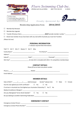 Fillable Online Club Membership Form - Swimming Australia Fax Email ...