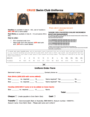 Fillable Online CRUIZ Swim Club Uniforms - Swimming Australia Fax Email Print - pdfFiller