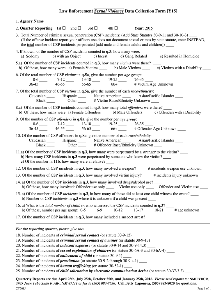 Fillable Online nmcsap Law Enforcement Sexual Violence Data Collection ...