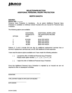 Fillable Online SELECTIONREJECTION ADDITIONAL PERSONAL INJURY Fax Email ...