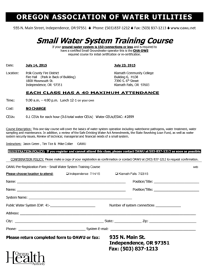 Fillable Online oawu Small Water System Training Course - oawu Fax Email Print - pdfFiller