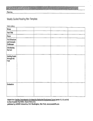 Fillable Online ocmboces IiiIttMM Weekly Guided Reading Plan Template ...