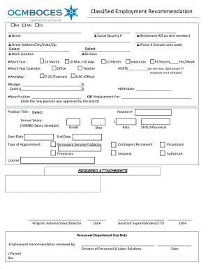 Fillable Online ocmboces Classified Employment Recommendation Fax Email ...
