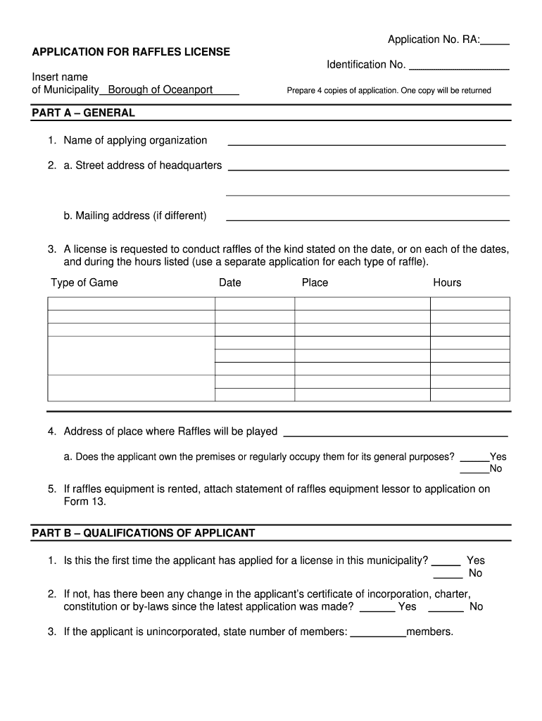 Fillable Online Application No RA APPLICATION FOR RAFFLES Fax Email Print - pdfFiller