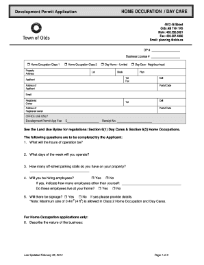 Fillable Online Development Permit Application HOME OCCUPATION Fax ...