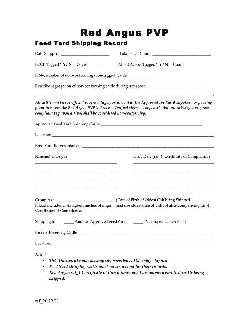 Fillable Online assets redangus raf20 Feedlot Shipping Report 12-11docx ...