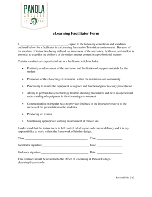 Fillable Online panola ELearning Facilitator Form - Panola College ...
