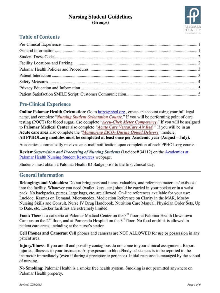 Fillable Online Nursing Student Guidelines Fax Email Print - pdfFiller