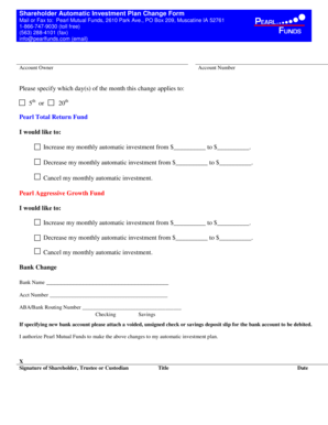 Fillable Online Shareholder Automatic Investment Plan Change Form Fax ...