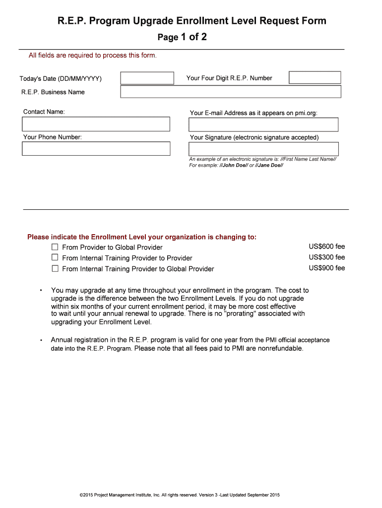 Fillable Online pmi REP Application and Agreement REP Application and ...
