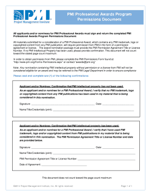 Fillable Online pmi PMI Professional Awards Program Permissions Fax ...
