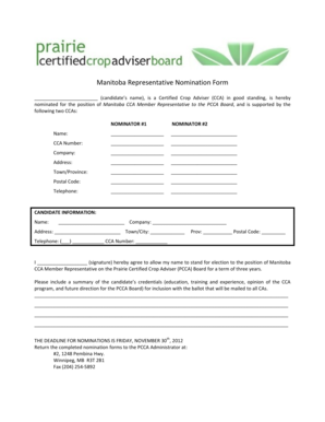 Fillable Online Manitoba Representative Nomination Form Fax Email Print ...