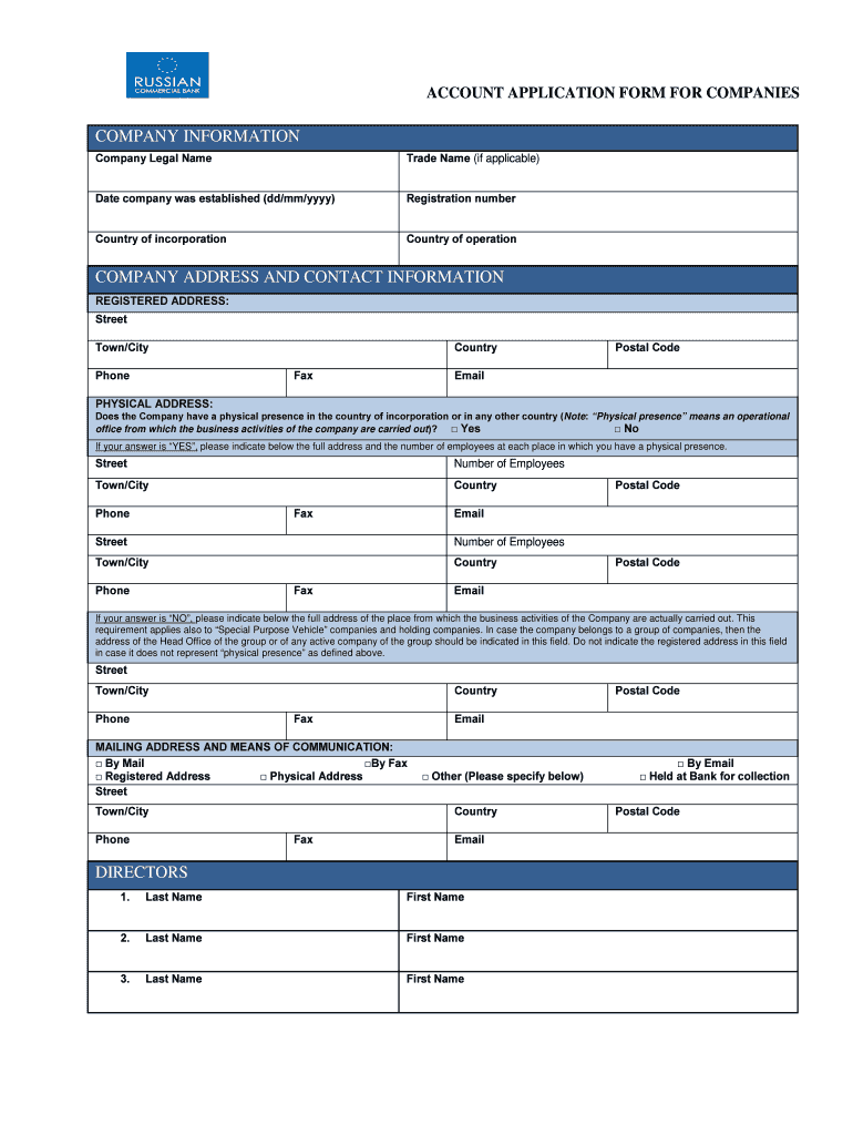 Fillable Online ACCOUNT APPLICATION FORM FOR COMPANIES Fax Email Print ...