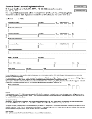 Fillable Online Summer Swim Lessons Registration Form Fax Email Print - pdfFiller