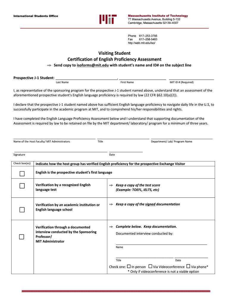 Fillable Online rle mit English Proficiency Assessment Fax Email Print ...