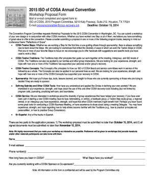 Fillable Online cosa-recovery 2015 ISO of COSA Annual Convention - cosa ...