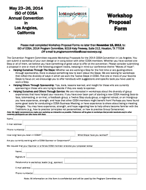 Fillable Online cosa-recovery Workshop Proposal bFormb - CoSA Fax Email Print - pdfFiller