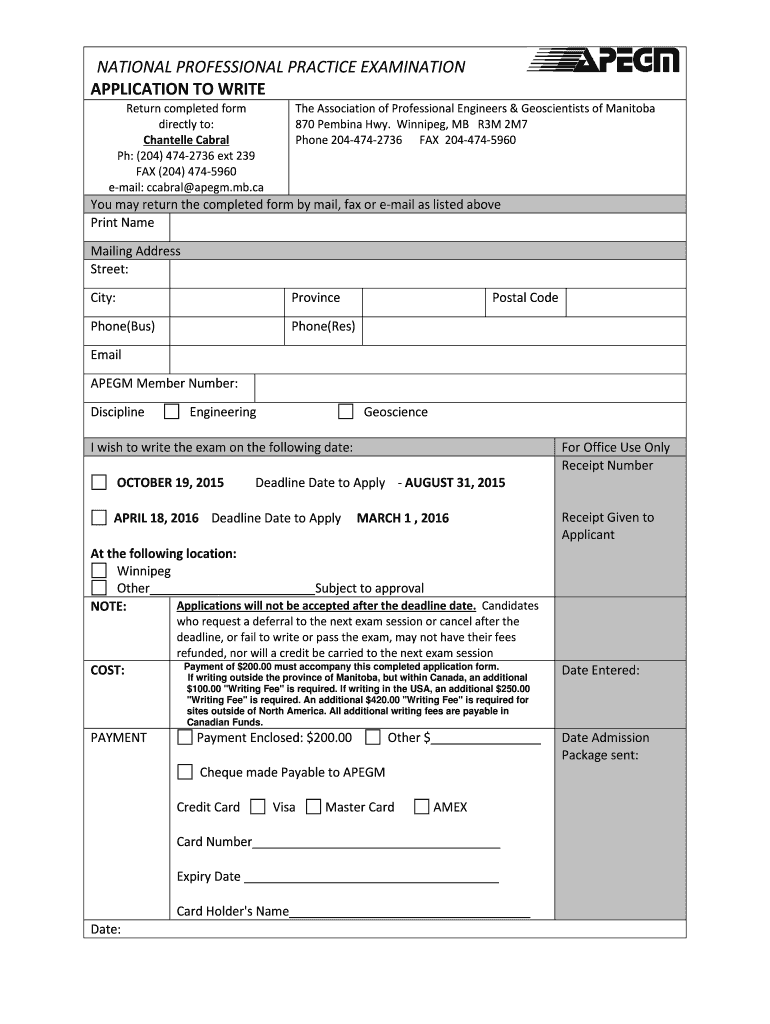 Fillable Online NATIONAL PROFESSIONAL PRACTICE EXAMINATION APPLICATION ...