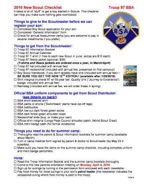 Fillable Online New Scout Checklist - Troop 97 Fax Email Print - pdfFiller