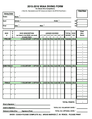 Fillable Online 2014-2015 WIAA DIVING FORM Fax Email Print - pdfFiller