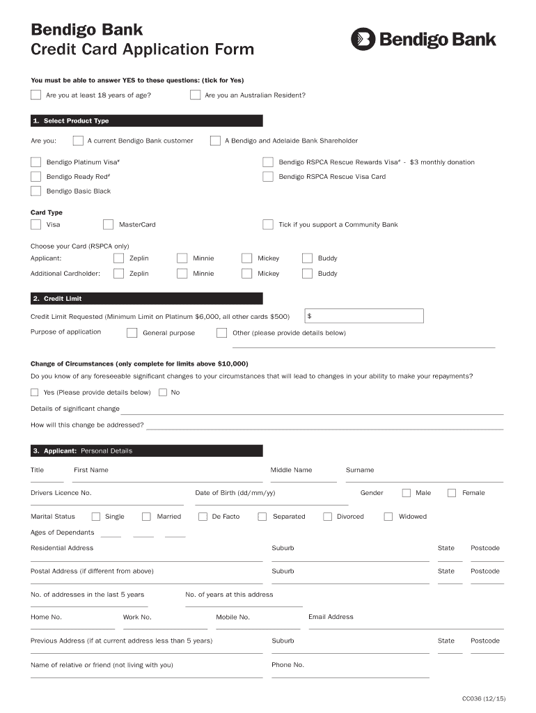 Bendigo Bank Credit Card Application - Fill Online, Printable, Fillable, Blank | pdfFiller