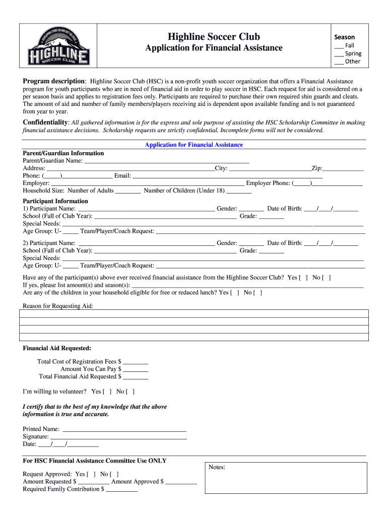 Fillable Online Highline Soccer Club Fax Email Print - pdfFiller