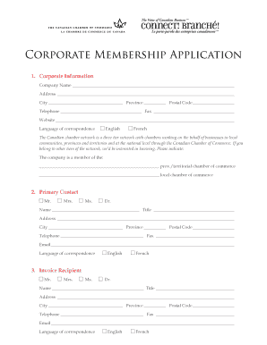 Fillable Online chamber Corporate Membership Application Form ...