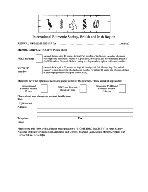 Fillable Online bir biometricsociety Membership renewal form ...