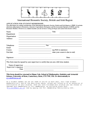 Fillable Online bir biometricsociety Membership form for new student ...
