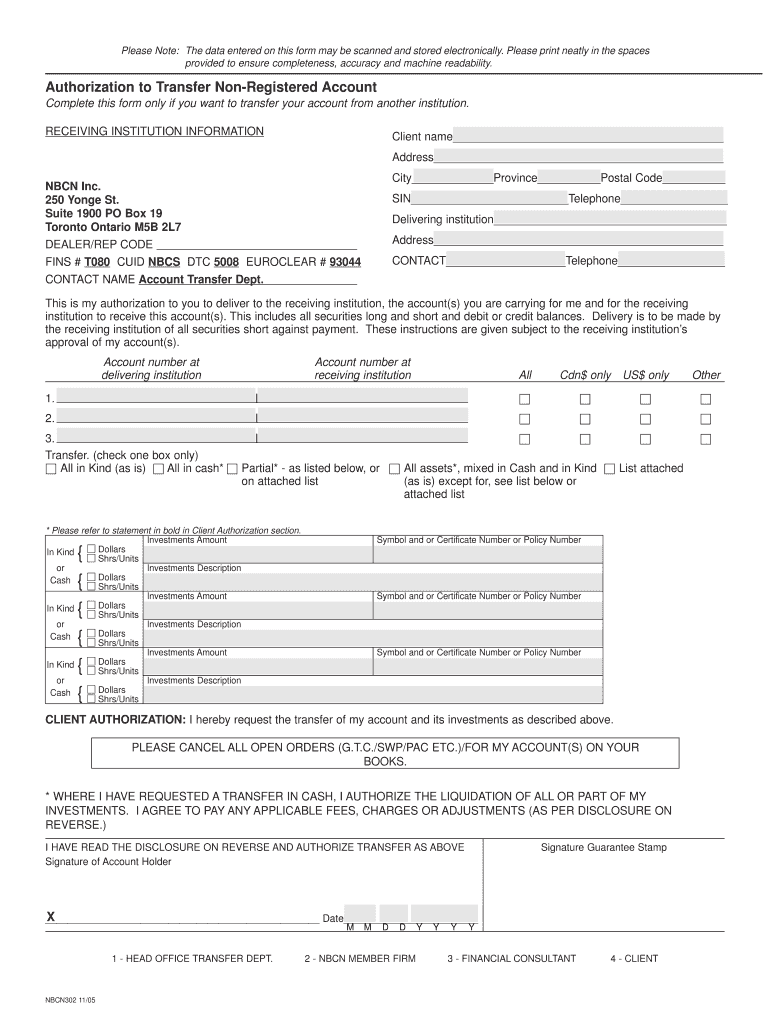 Fillable Online Transfer Form for Non-Registered Accounts Fax Email ...