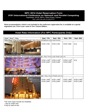 Fillable Online grid chu edu NPC 2014 Hotel Reservation Form Hotel Rate ...