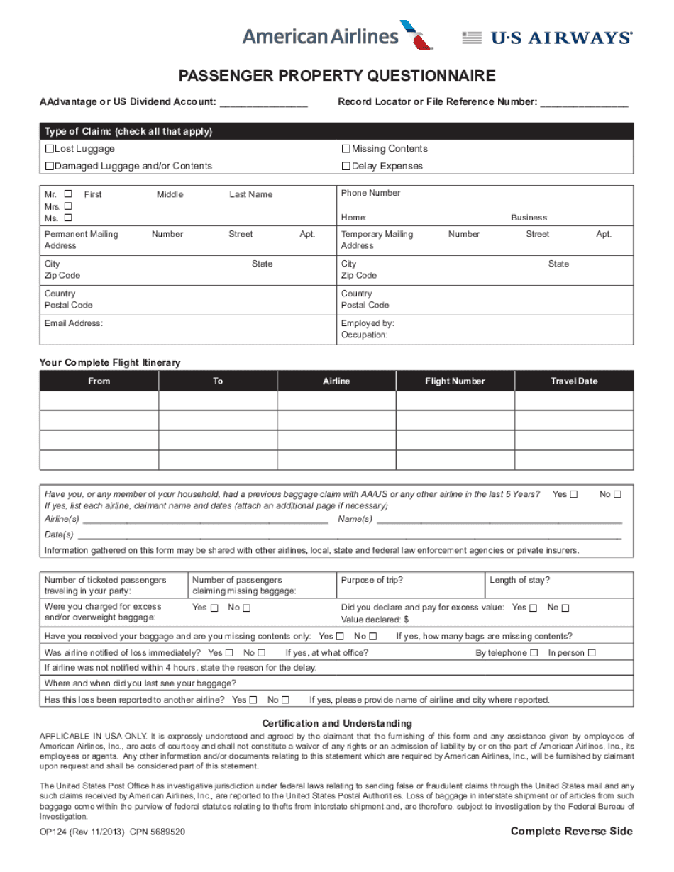 AA OP124 2022 Form - Printable Blank PDF Online