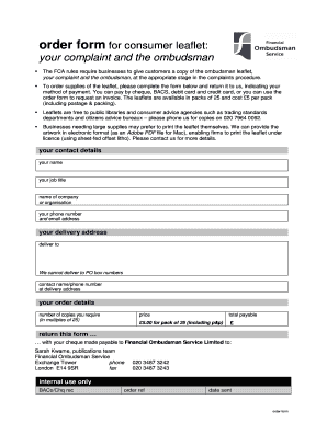 Fillable Online financial-ombudsman org Order form for consumer leaflet ...