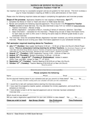 Fillable Online Notice of Intent to Teach - new teachers Fall 10 Fax ...