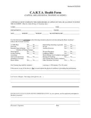 Fillable Online C.A.R.T.A. Health Form Fax Email Print - pdfFiller
